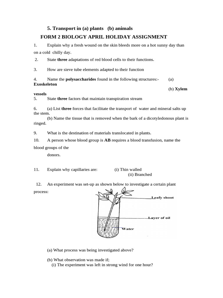 Q Transport in Plants and Animals-1 | PDF | Blood | Tissue (Biology)