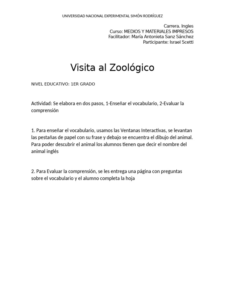 Visita Al Zoológico | PDF