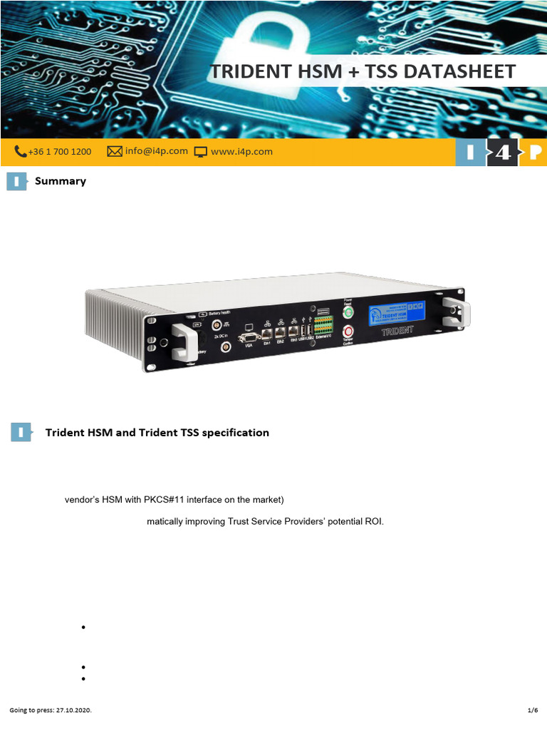 TRIDENT HSM TSS Datasheet 271020 | PDF | Espionage Techniques | Computer Science