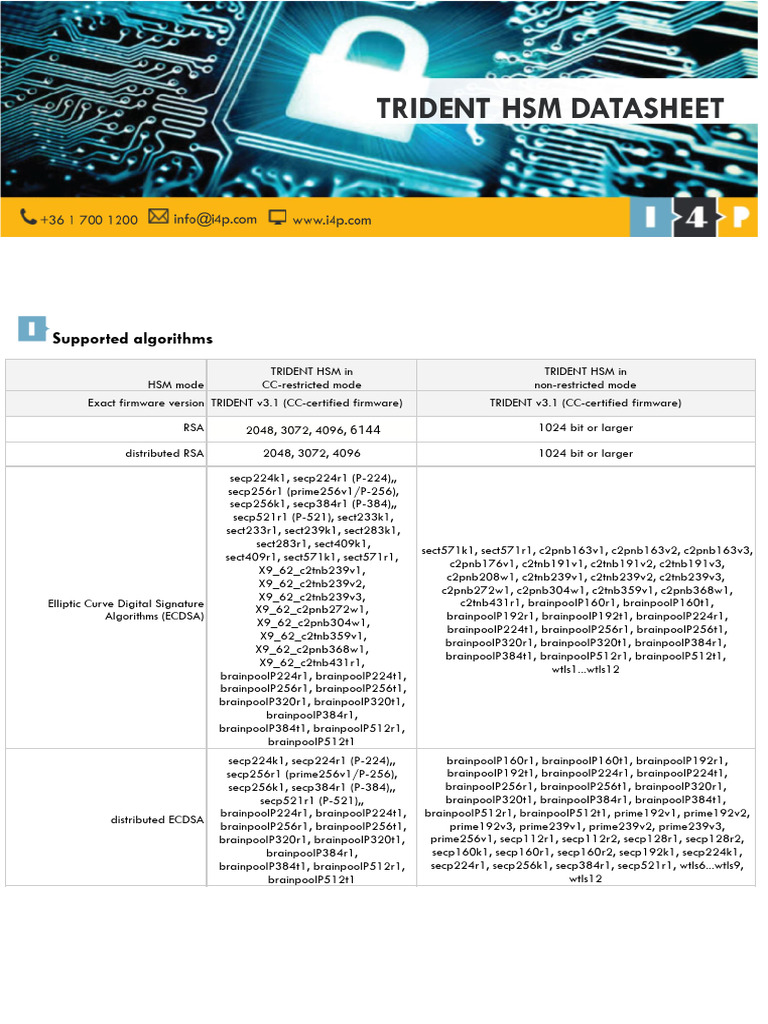 TRIDENT HSM Datasheet v3.1 161224 | PDF | Security Engineering | Cryptography