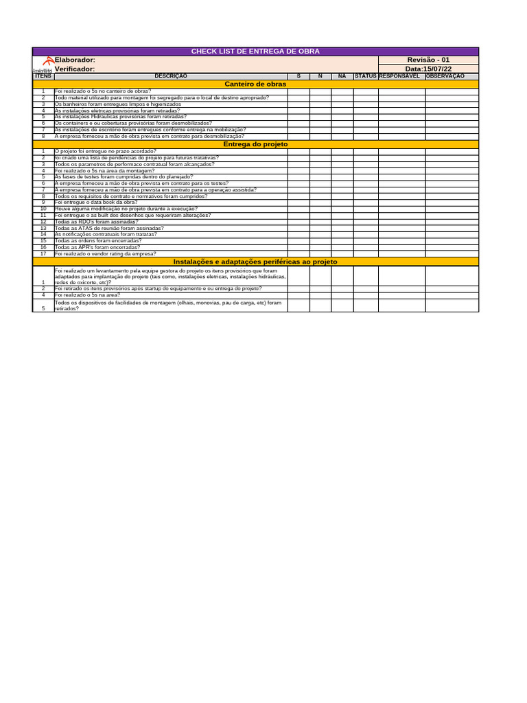 Check List Entrega de Obra | PDF