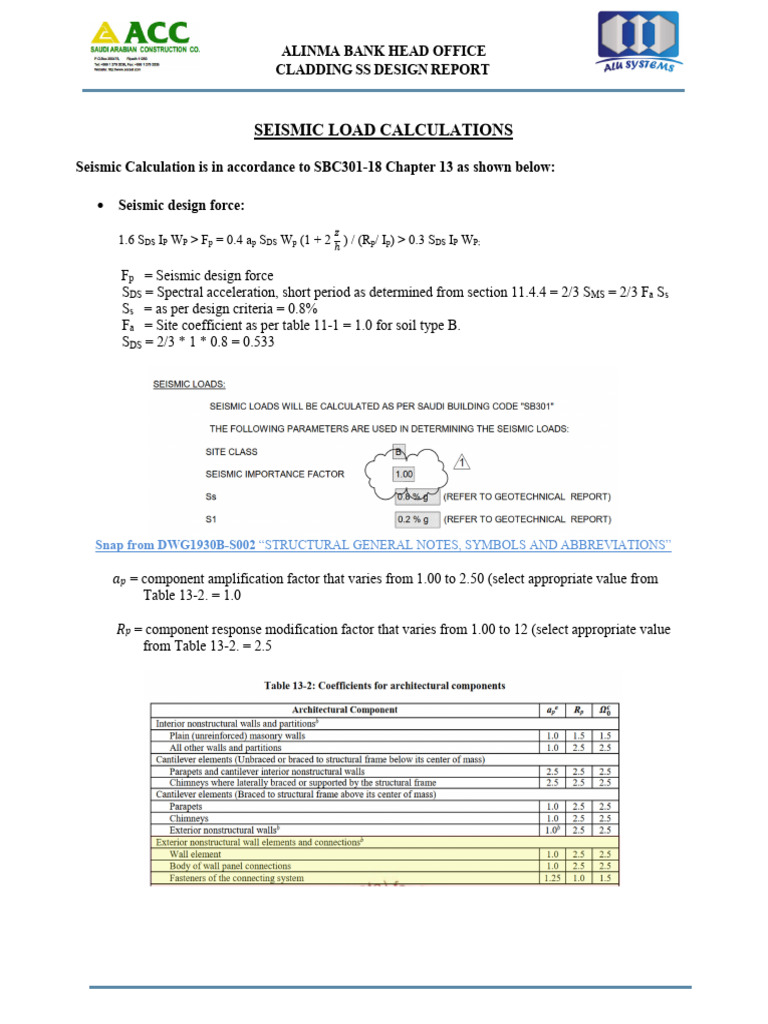 Attachement 01 (Seismic Load Calculations) R01 | PDF