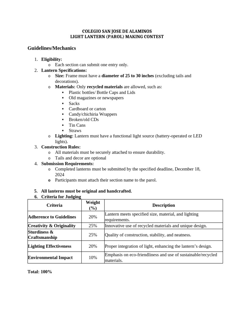 Parol Making Contest Guidelines | PDF