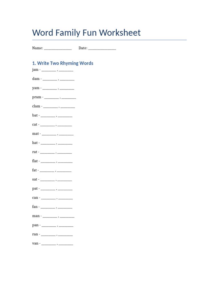 Word Family Rhyming Worksheet | PDF