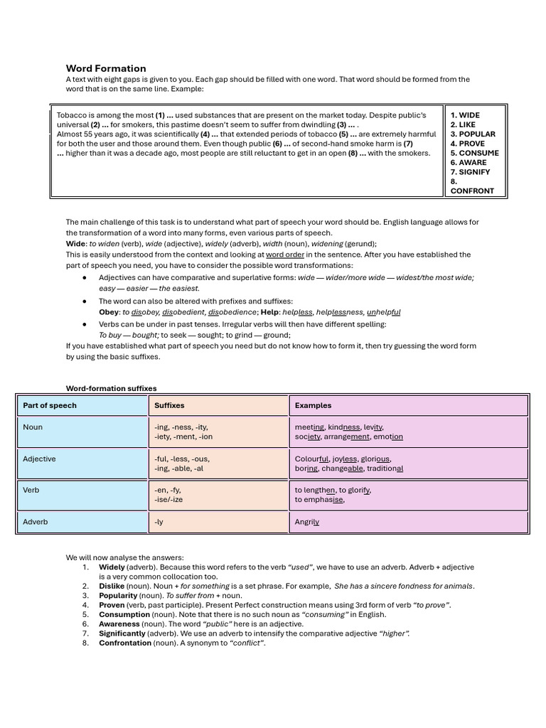 Word Formation Exercise with Answers | PDF | Verb | Adjective