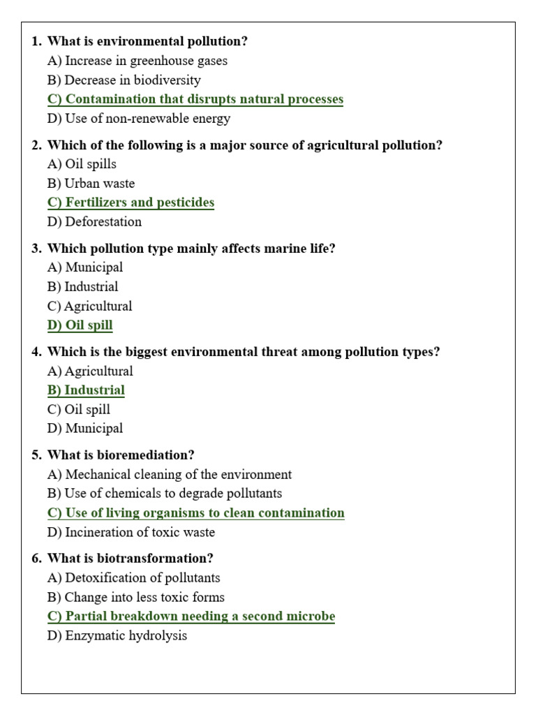 MCQs on Rhizofiltration and Pollution | PDF | Soil | Environmental Science