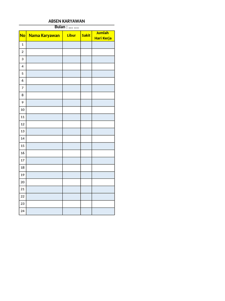 Contoh Absen Bulanan Karyawan | PDF