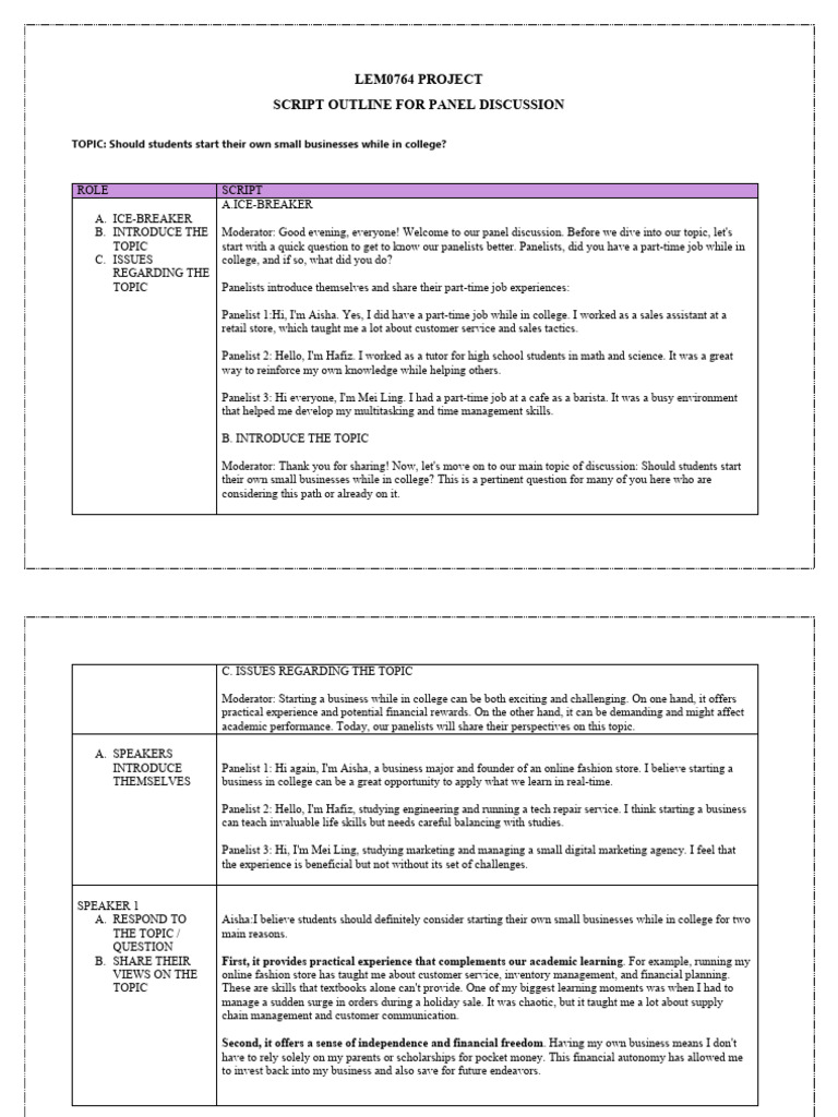 Sample - Panel Discussion Outline | PDF | Occupational Burnout | Experience