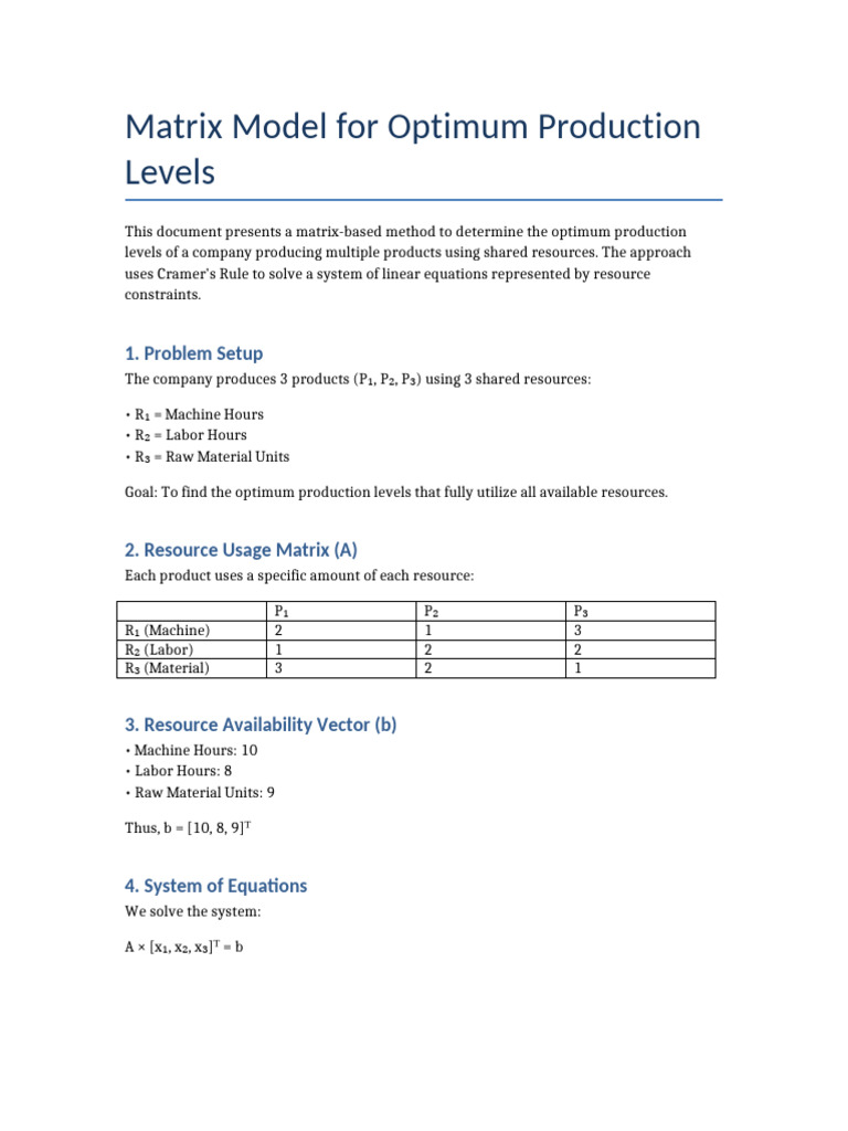 Optimum Production Using Matrix | PDF