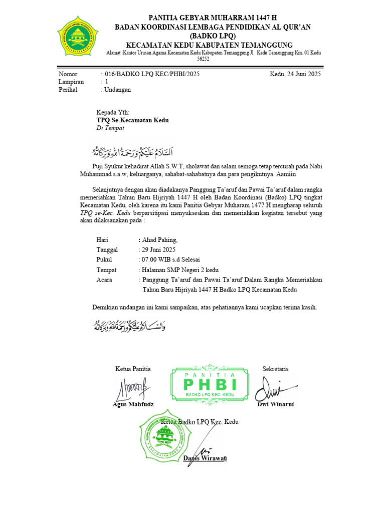 Undangan TPQ SE Kec. Kedu | PDF