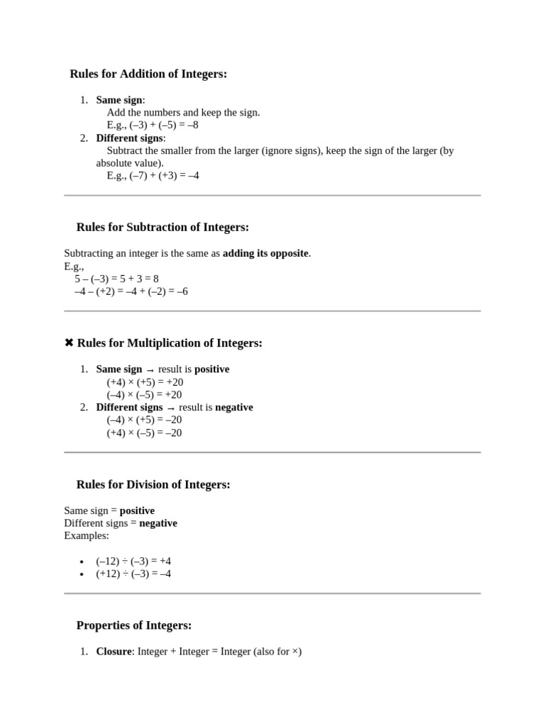 Rules For Addition of Integers | PDF | Force | Acceleration