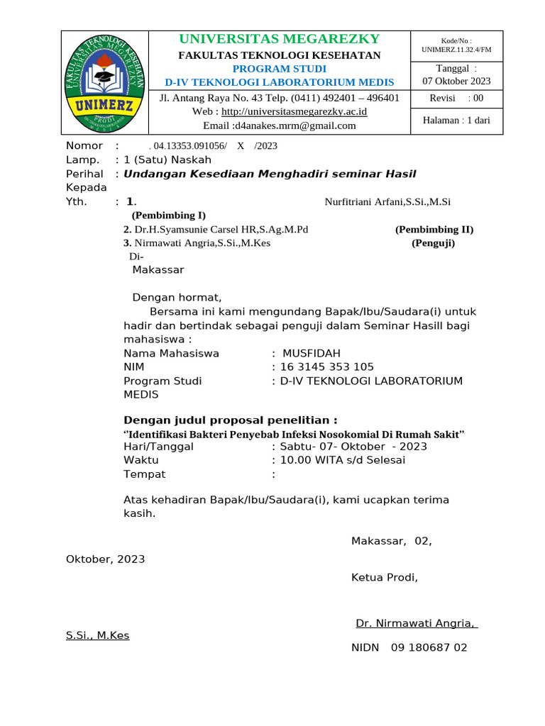 Format Undangan Seminar Proposal | PDF