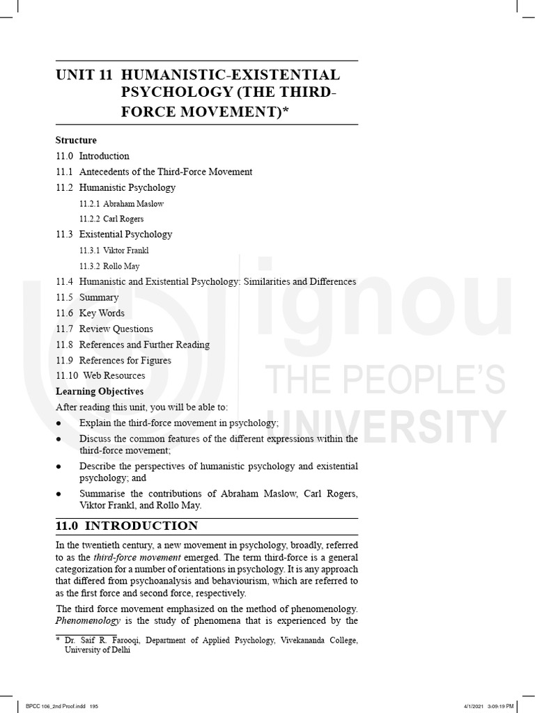 The ThirD ForCe Movement | PDF | Self Actualization | Humanistic Psychology