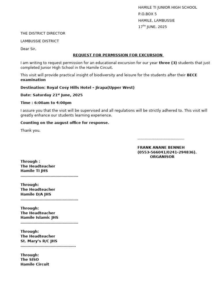 Permission For Excusion | PDF