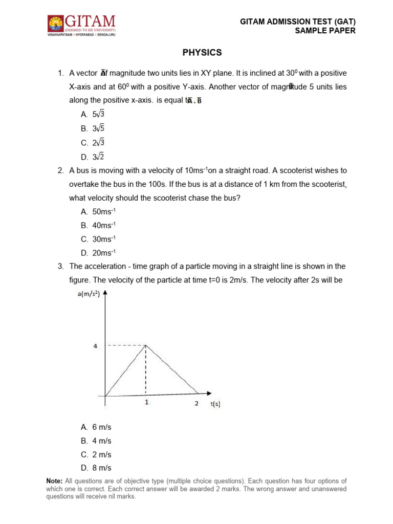 Gitam Gat PCB Sample Paper 1 | PDF | Chemical Bond | Velocity