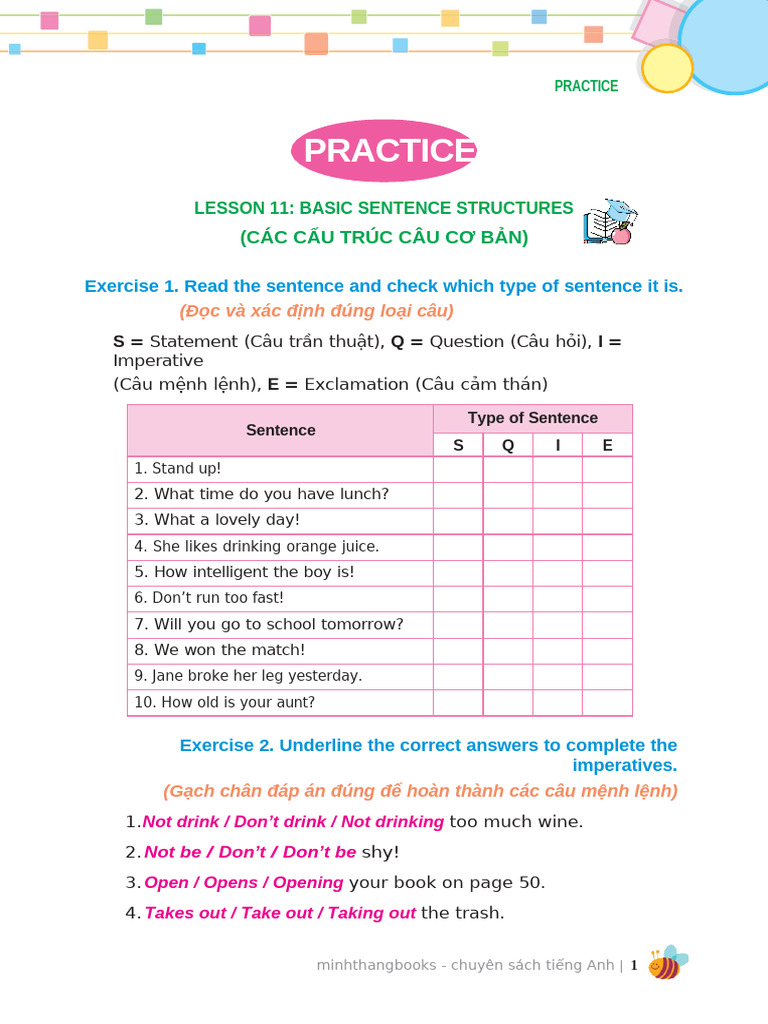 Basic English Sentence Structures Guide | PDF