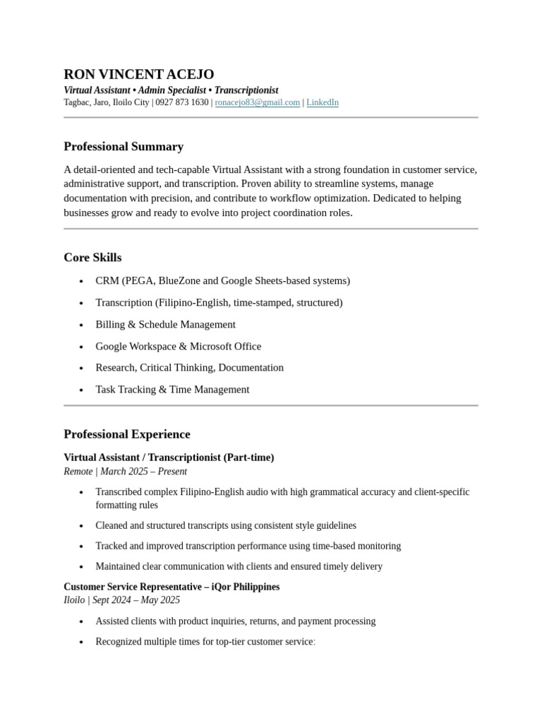 Ron Vincent Acejo CV | PDF
