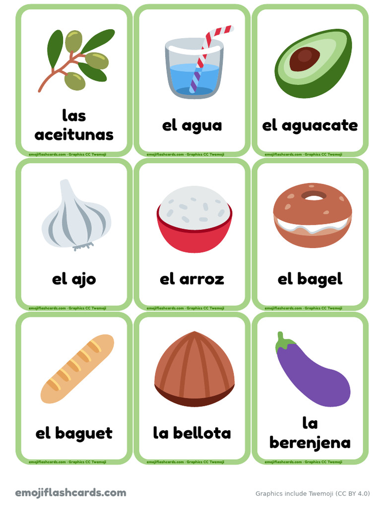 Spanish Food and Drinks Small A4 Flashcards | PDF | Alimentos | Cocina