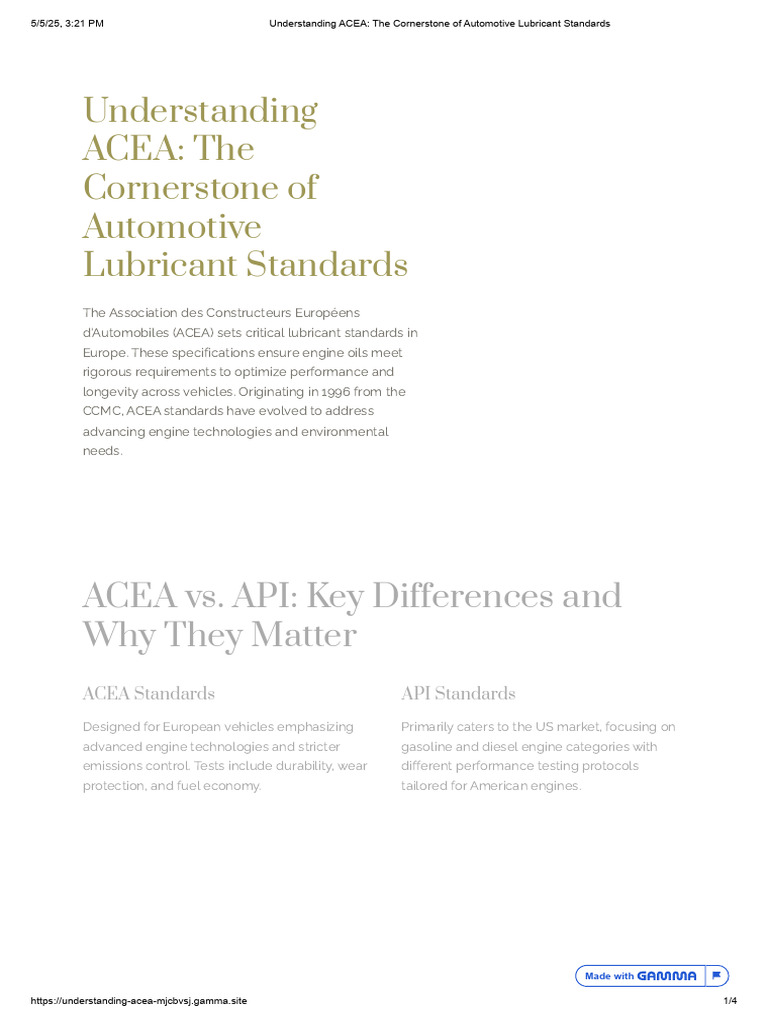 ACEA Standards for Automotive Lubricants | PDF | Motor Oil | Lubricant