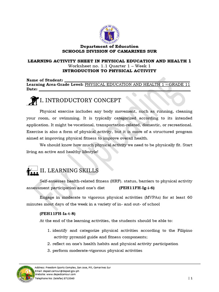 LAS1.1 - Week 1 - PEH11 - Introduction To Physical Activity | PDF | Physical Fitness ...