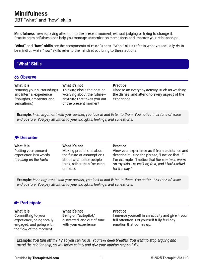 DBT Mindfulness Skills | PDF | Experience | Mindfulness