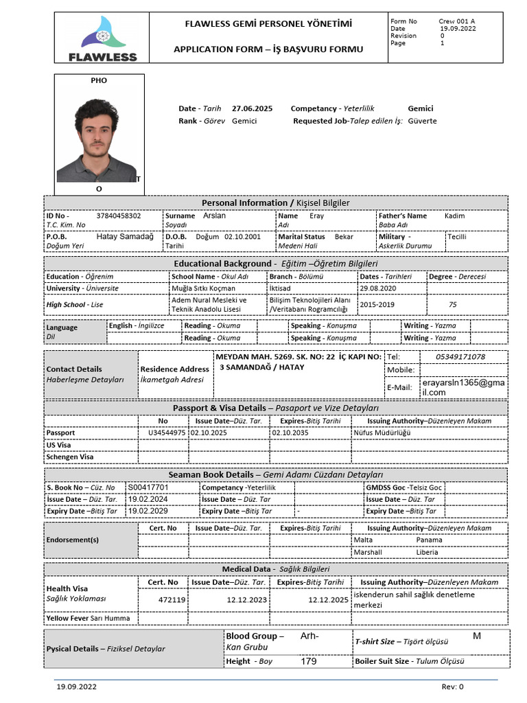 CREW 001A Crew Application Form | PDF