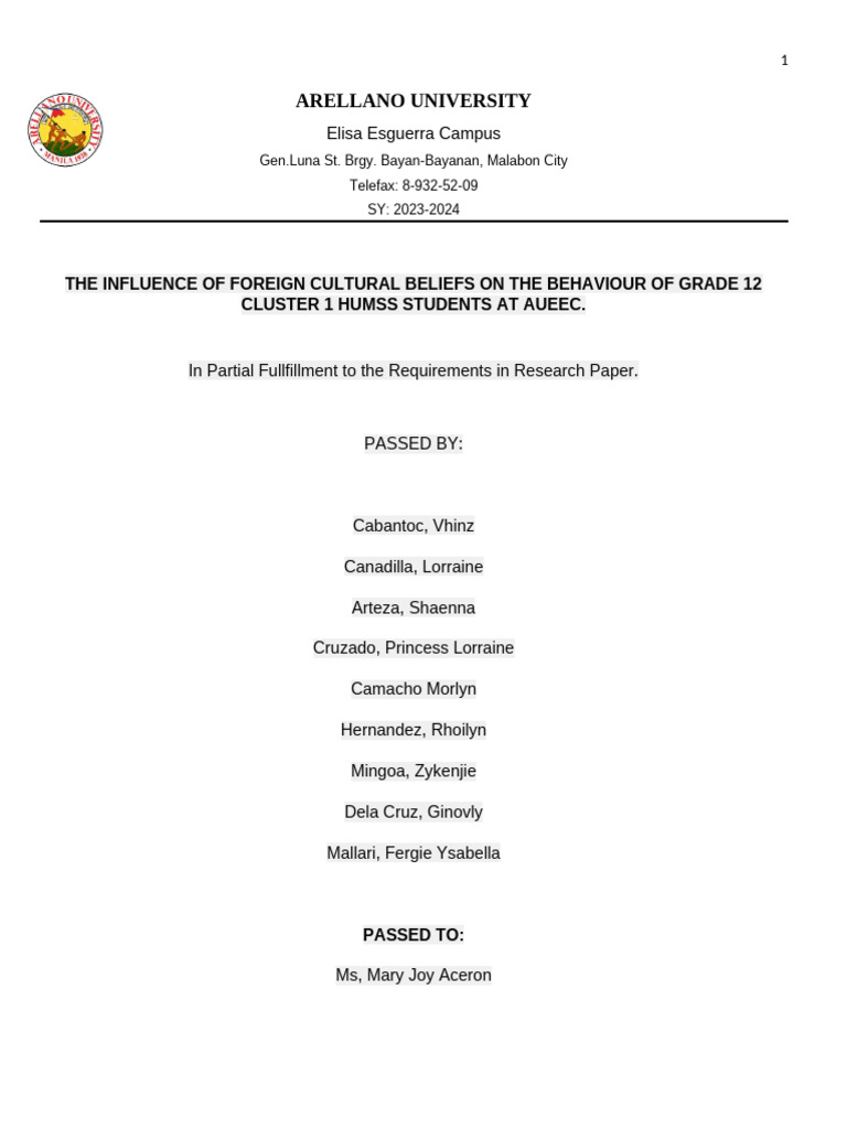 Foreign Cultural Beliefs Impact on HUMSS Students | PDF | Attitude ...