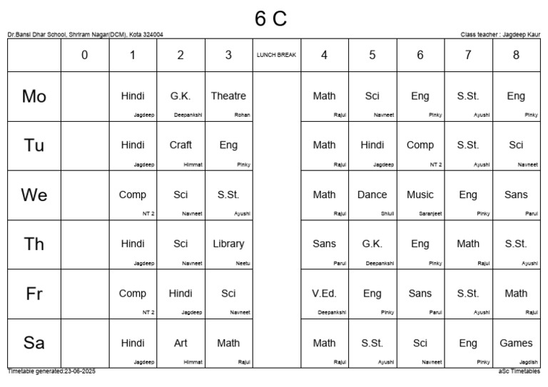 6 C Time-Table July 2025 | PDF