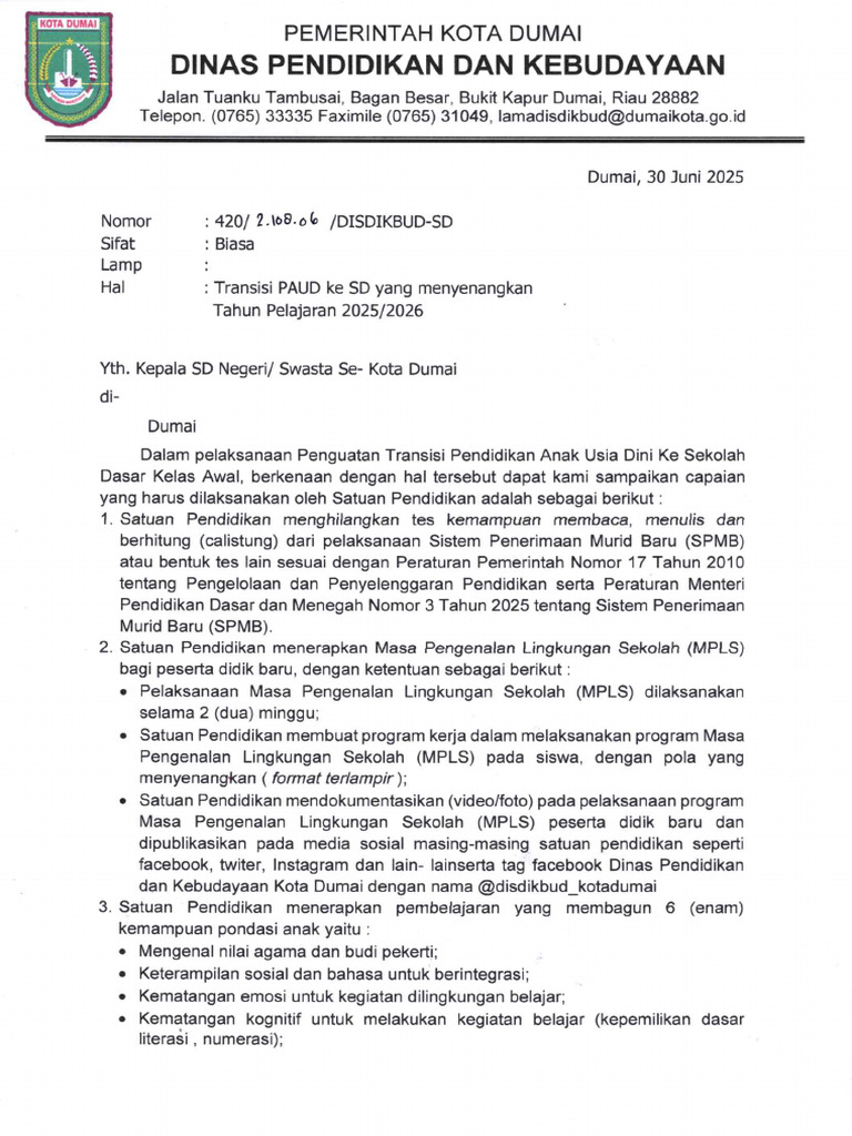 Transisi PAUD Ke SD Yang Menyenangkan Tahun Pelajaran 2025-2026 | PDF
