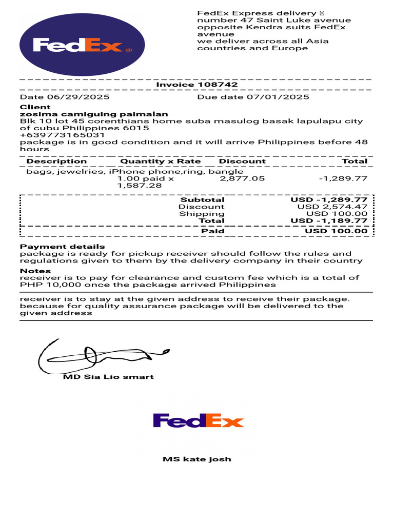 FedEx Invoice 108742 Details | PDF