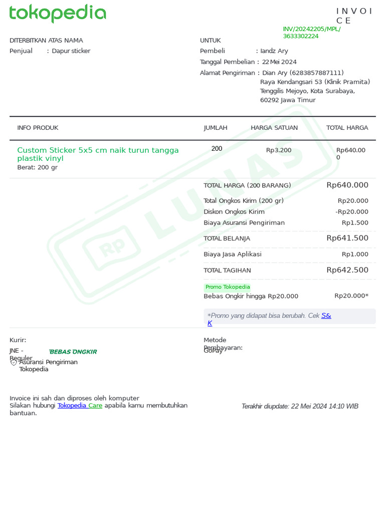 Invoice Tokopedia | PDF