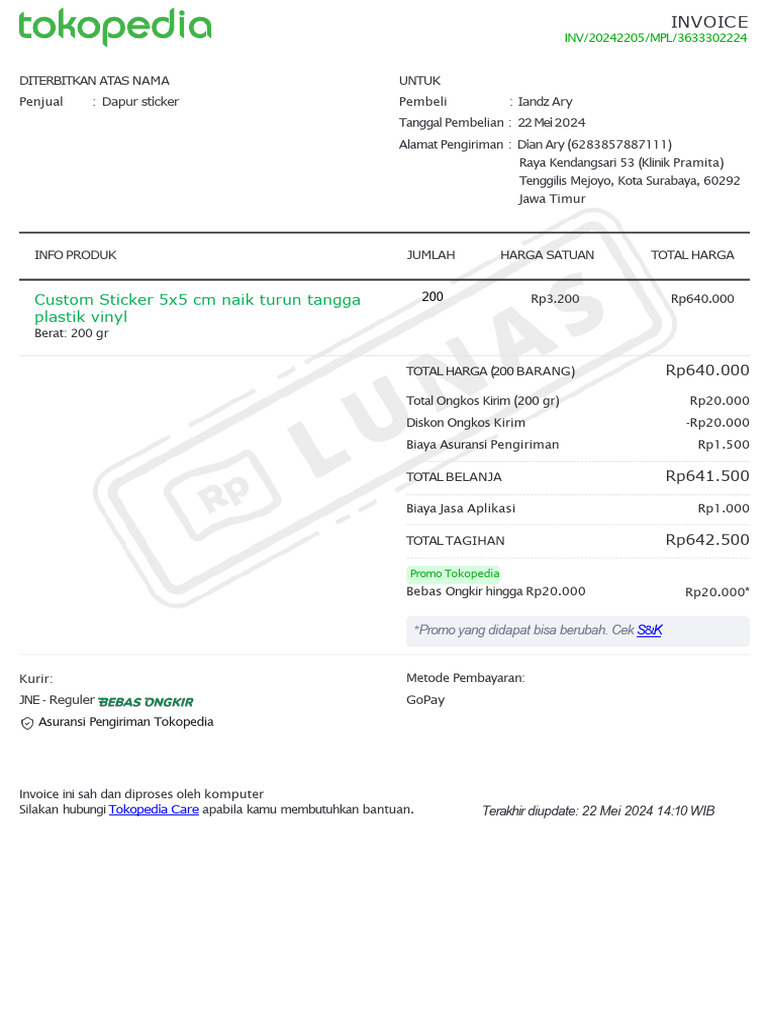 Invoice Custom Sticker Naik Turun Tangga | PDF
