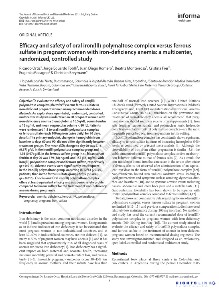 Ipm Vs Fe Sulphate Ortiz2011 | PDF | Childbirth | Anemia