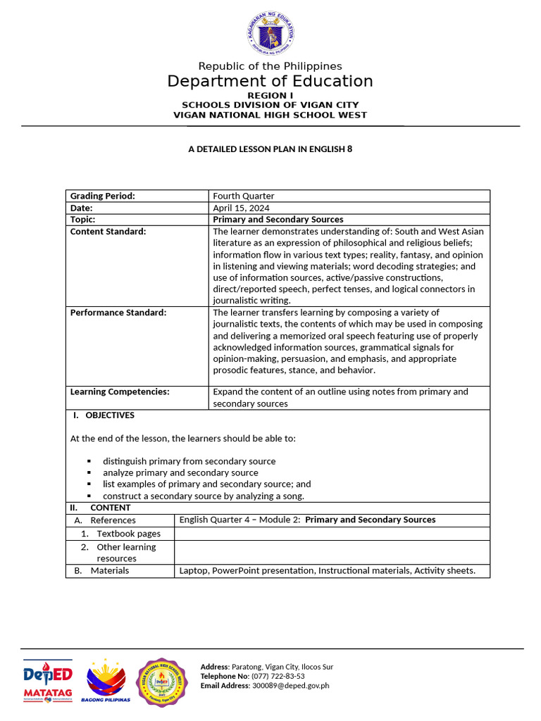 Final Demo Dlp_primary and Secondary Sources | PDF | Learning | Information