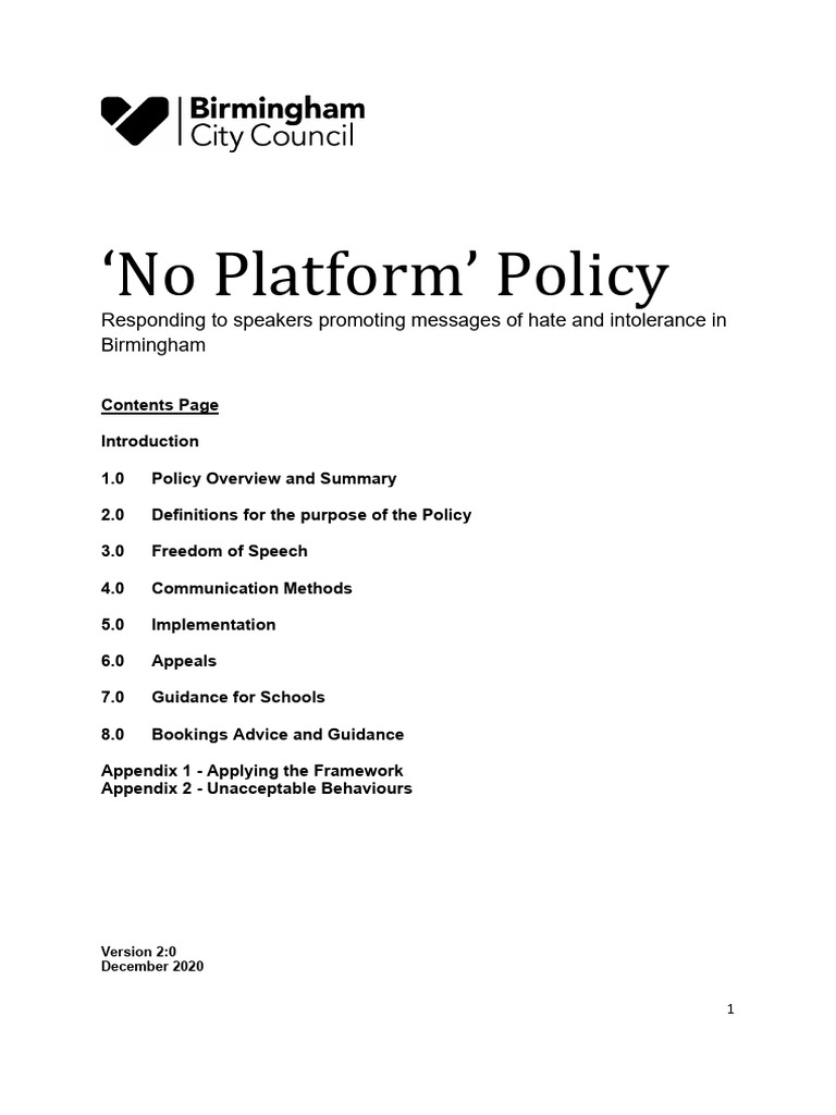 BCC No Platform Policy December 2020 | PDF | Discrimination | Extremism