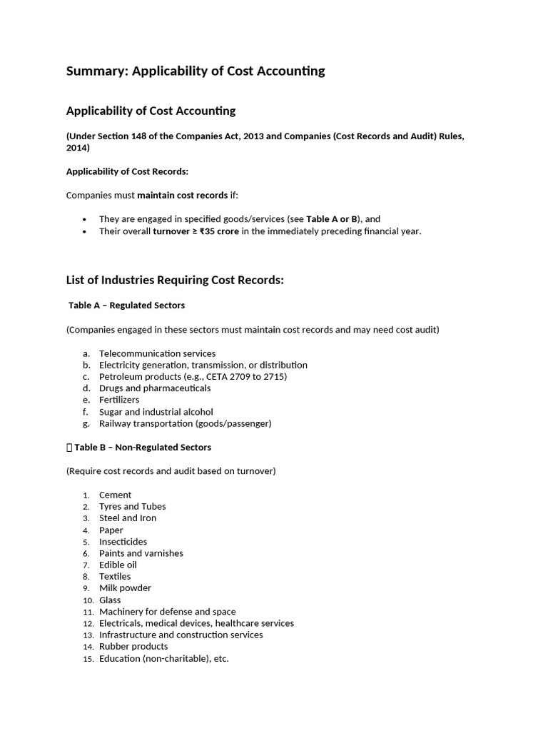 Cost Audit Applicability Overview | PDF