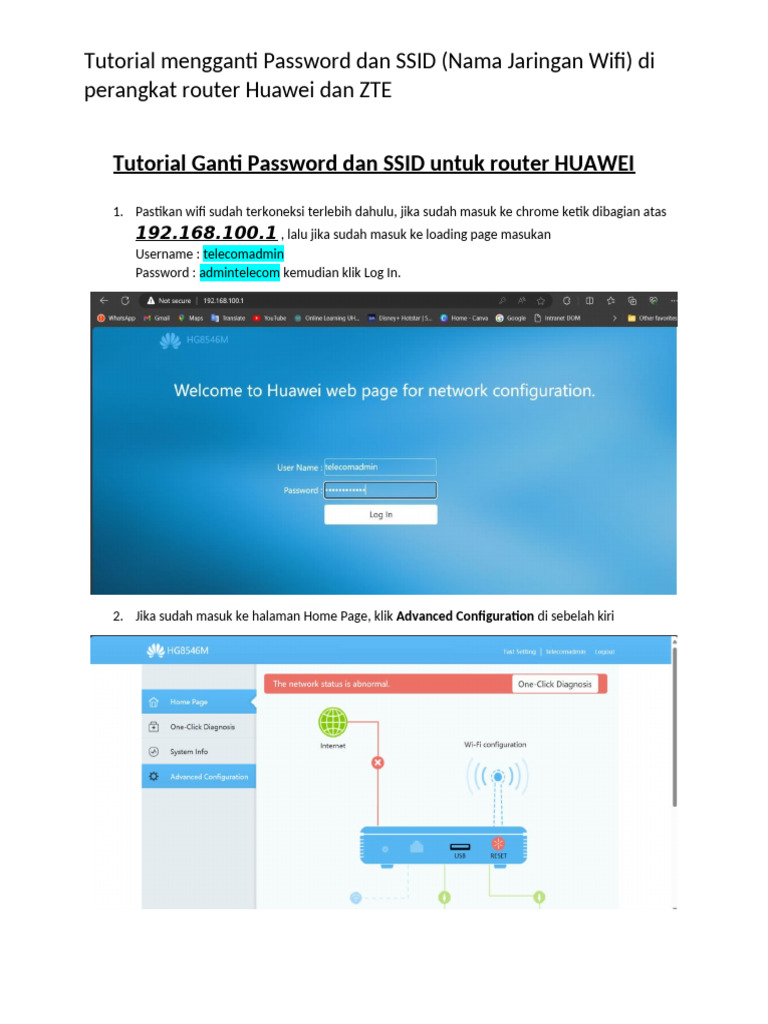 Ganti Password dan SSID Wifi Huawei/ZTE | PDF