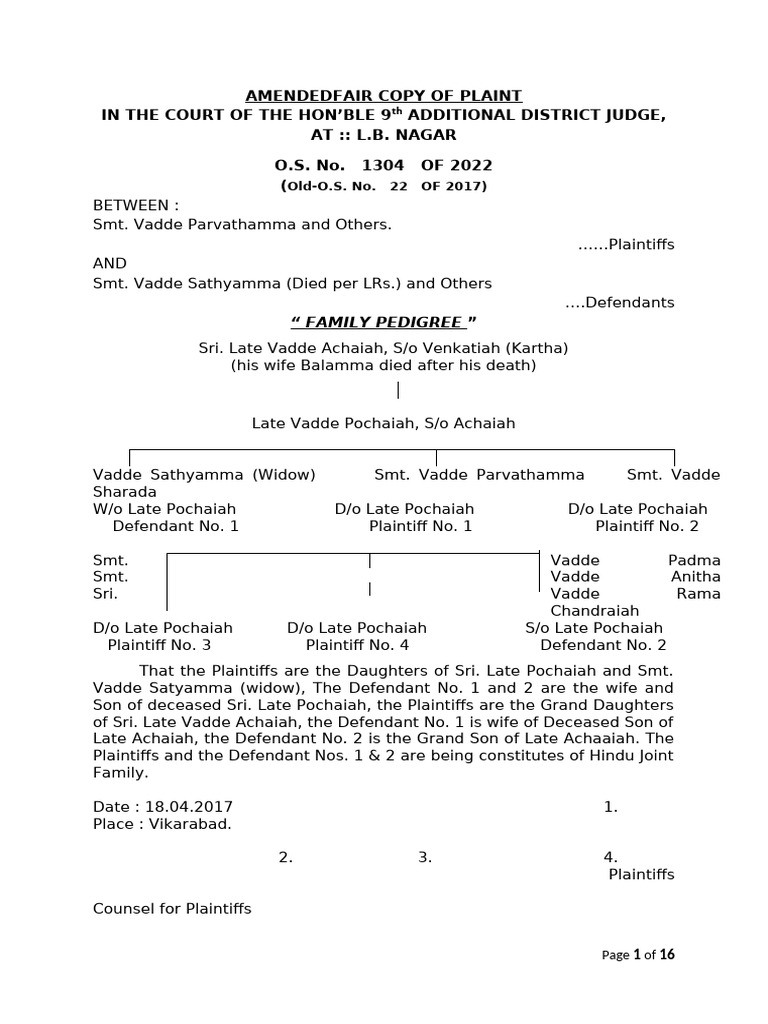 Amended Plaint After Death of D1 | PDF | Lawsuit | Cause Of Action