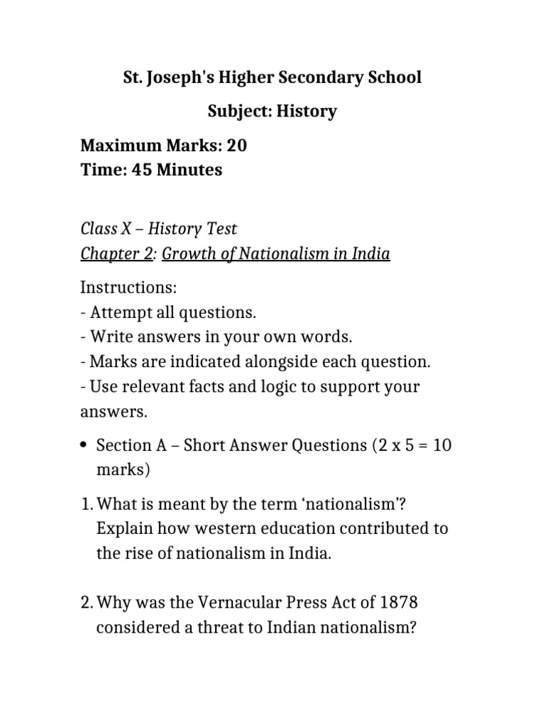 History Test Growth of Nationalism | PDF