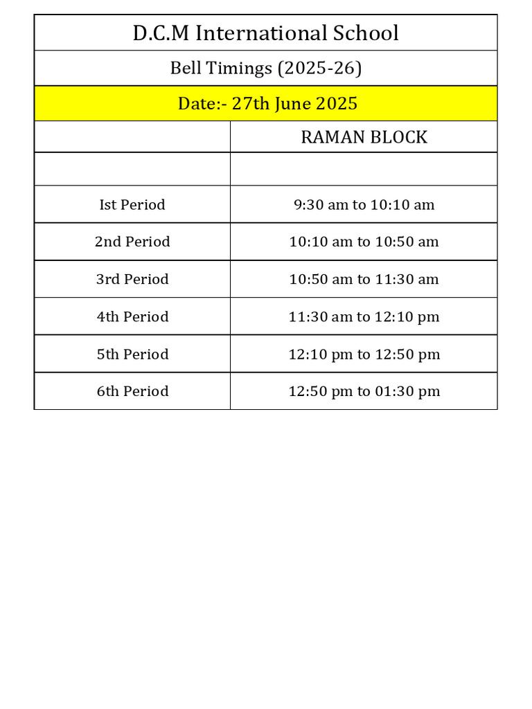 Bell Timings (27-06-2025) | PDF