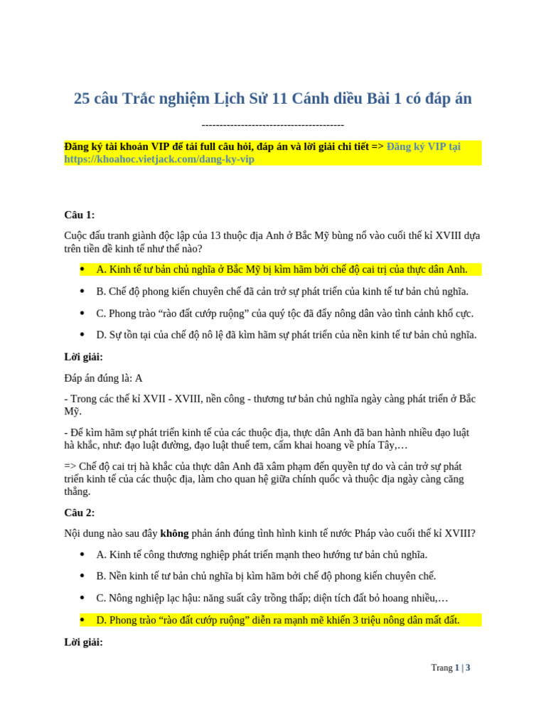25 Cau Trac Nghiem Lich Su 11 Canh Dieu Bai 1 Co Dap An 2025-06-07 | PDF