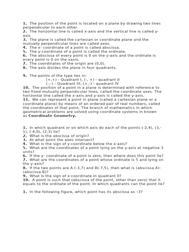 Co Ordinate Geometry Important Questions For Class 9 | PDF | Cartesian ...