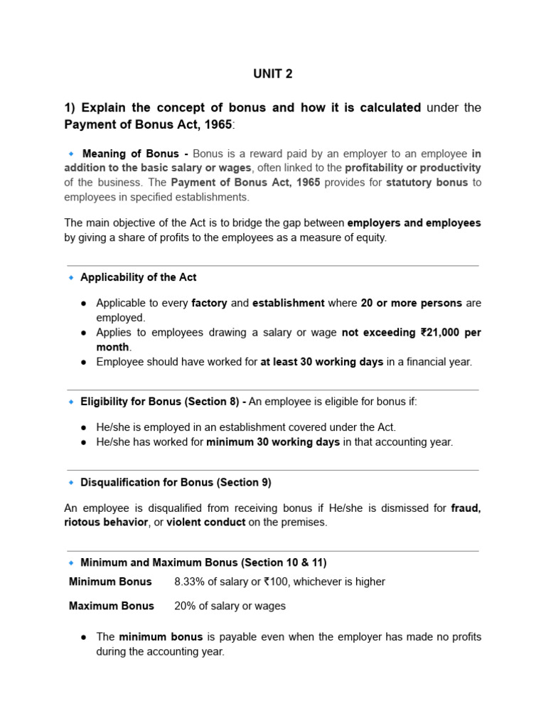 Labour Law II - Unit 2 | PDF | Salary | Employment