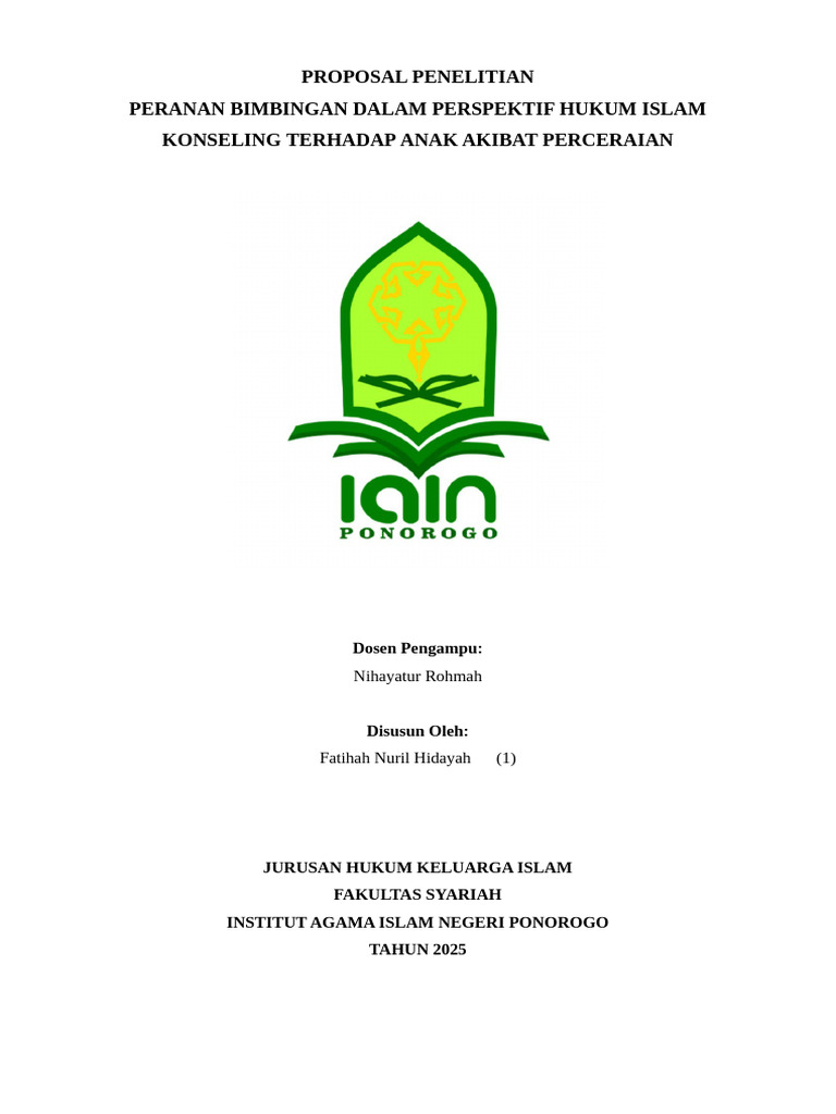 Proposal (Peranan Bimbingan Konseling Ke Anak Akibat Perceraian Dalam Persepektif Hukum Islam ...