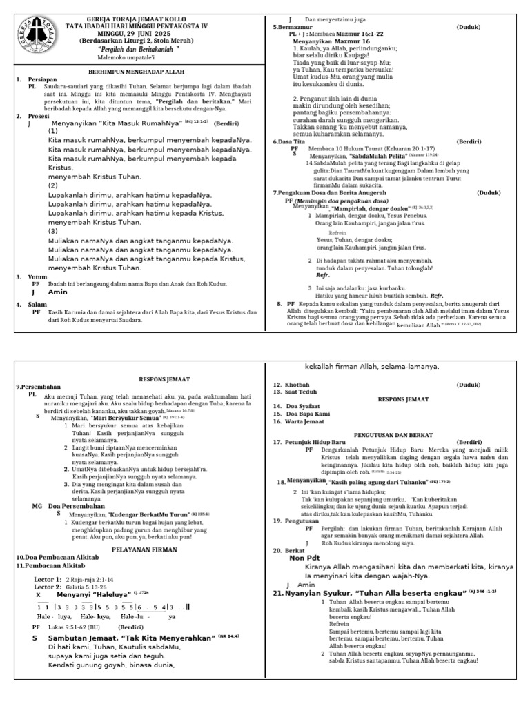 Tata Ibadah Jemaat Kollo, 29 Juni 2025 | PDF