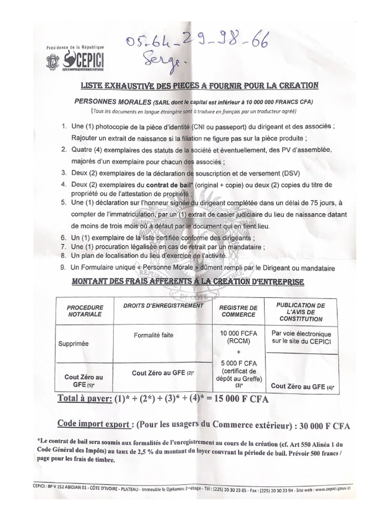 Formalités CEPICI | PDF