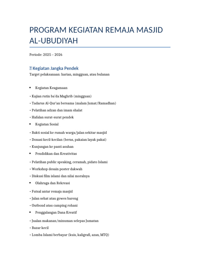 Kegiatan RemaJa Masjid Al Ubudiyah | PDF