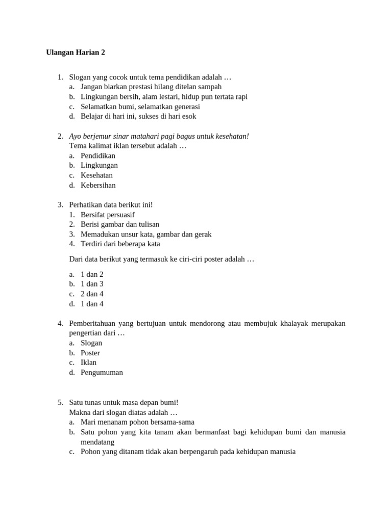 Ulangan Harian 2 Teks Iklan Slogan Poster | PDF