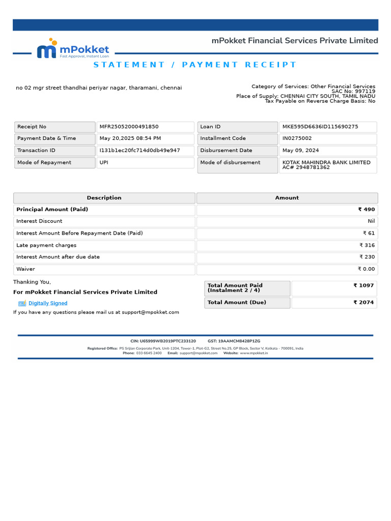 Installment Receipt MKE595D6636ID115690275 2 | PDF