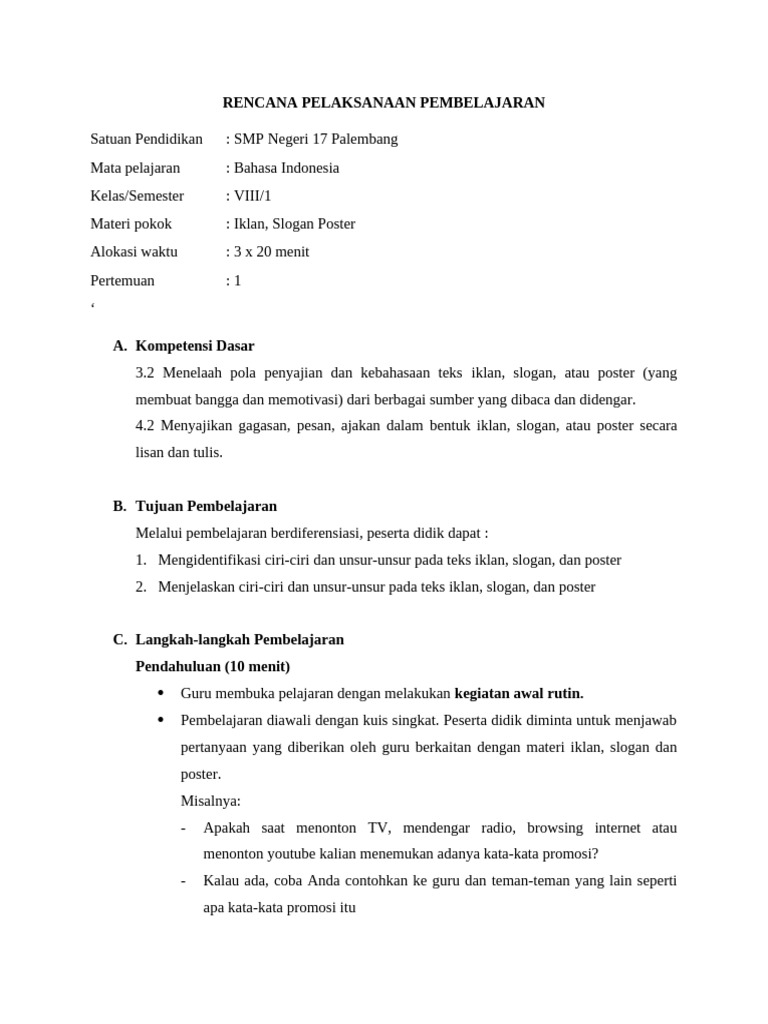 Rencana Pelaksanaan Pembelajaran Berdiferensiasi | PDF